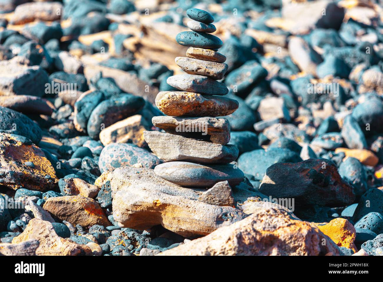 Balanced pebbles . Balancing Stones on the Shore Stock Photo - Alamy