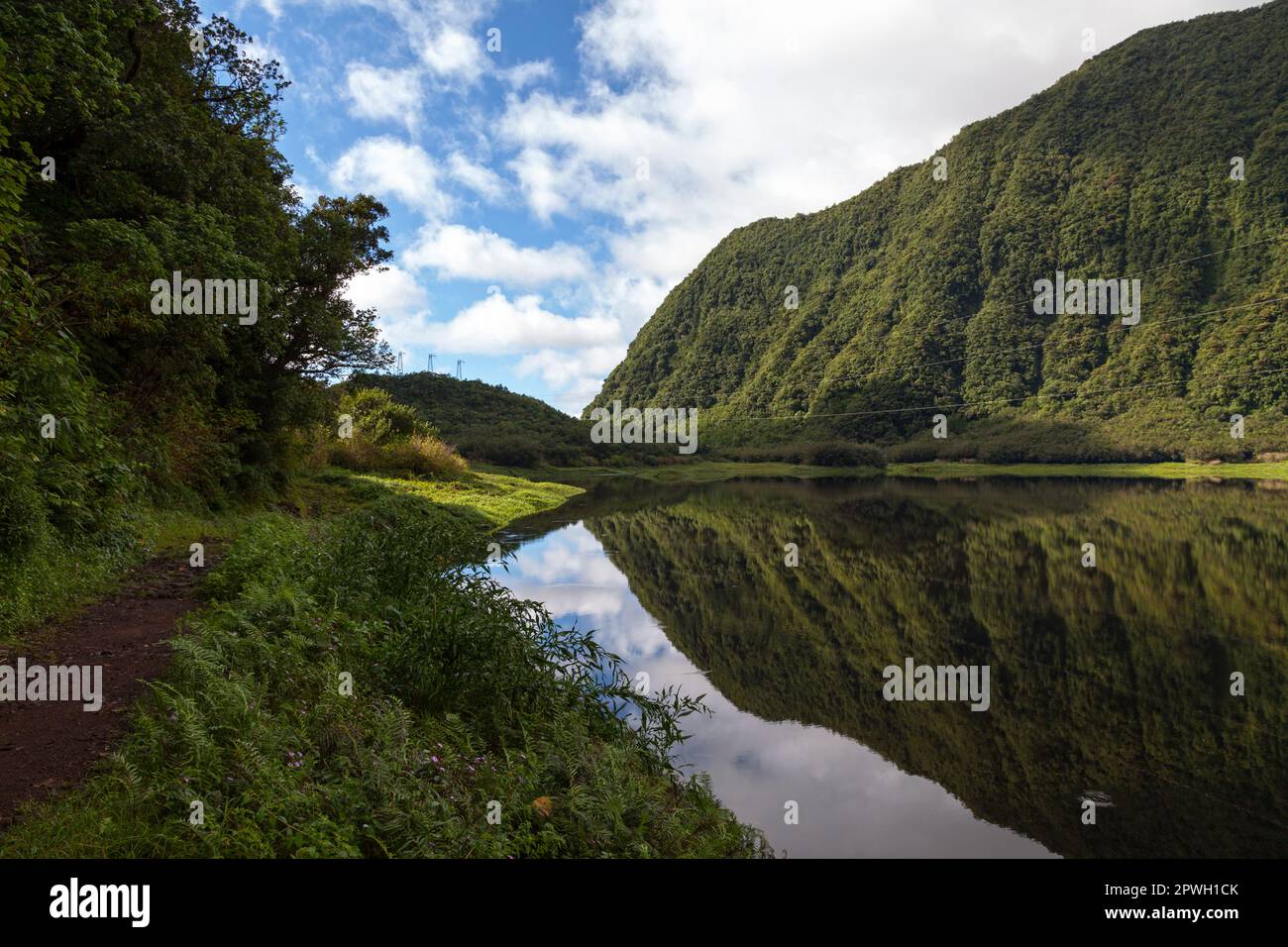 Footpath alongside Grang Étang (the biggest lake in Reunion Island ...