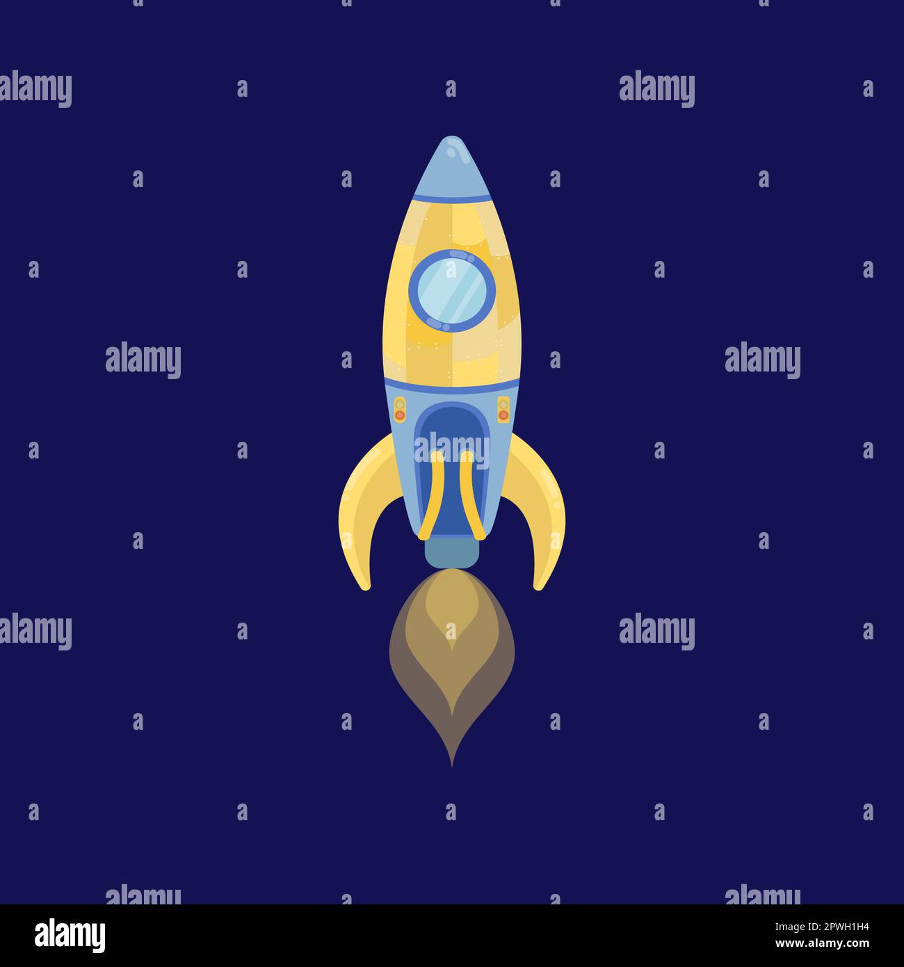 Retro yellow rocket ship cartoon illustration Stock Vector Image & Art ...