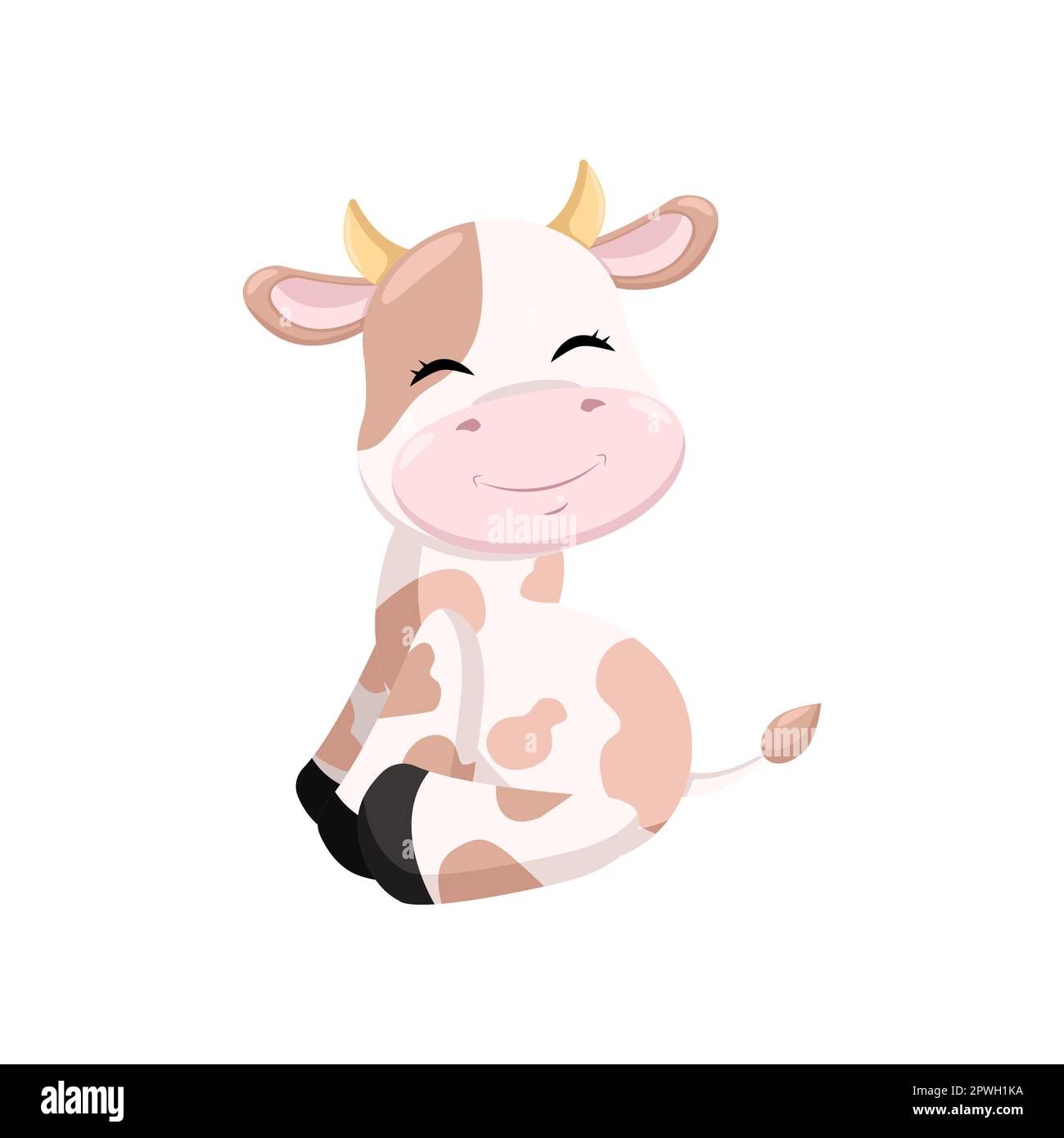Happy baby cow sitting sideways cartoon illustration Stock Vector Image ...