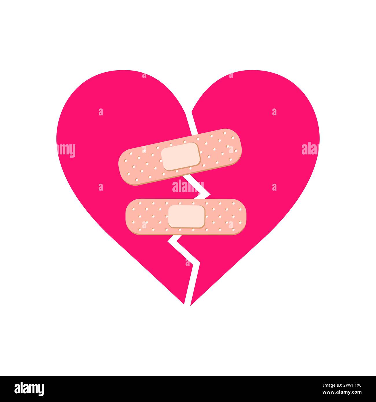 Broken pink comic heart with bandages flat vector illustration Stock ...