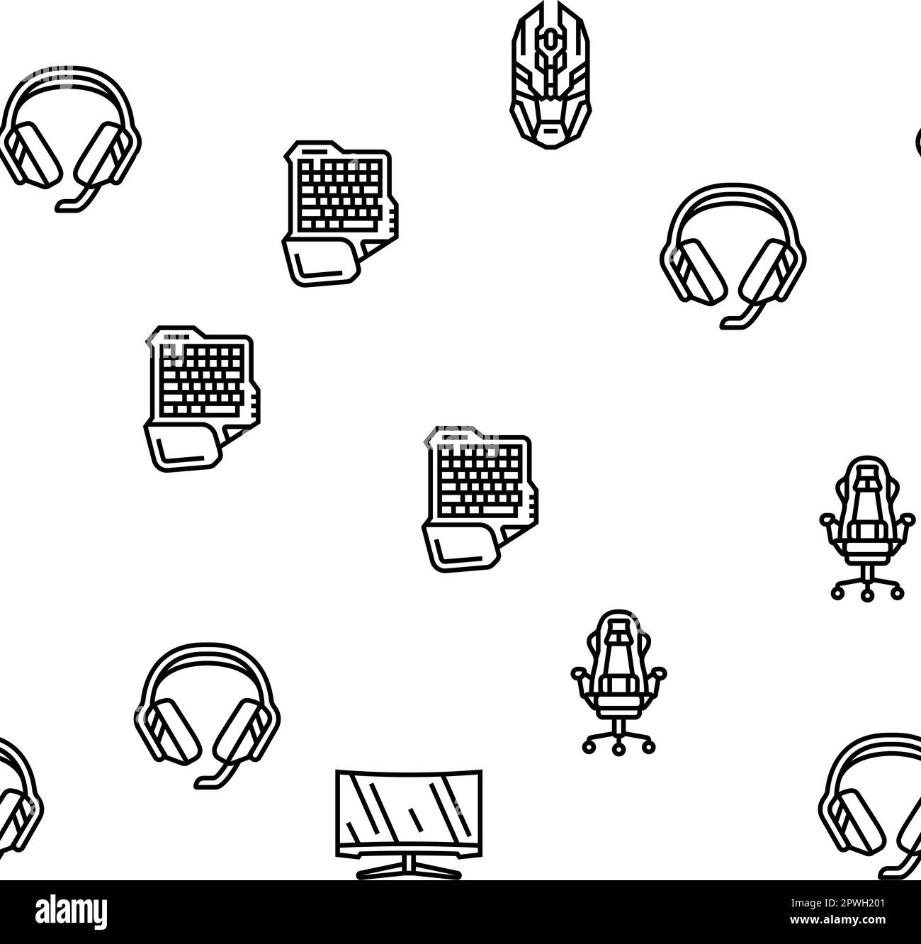 Game Pc Gamer Computer Online Vector Seamless Pattern Thin Line