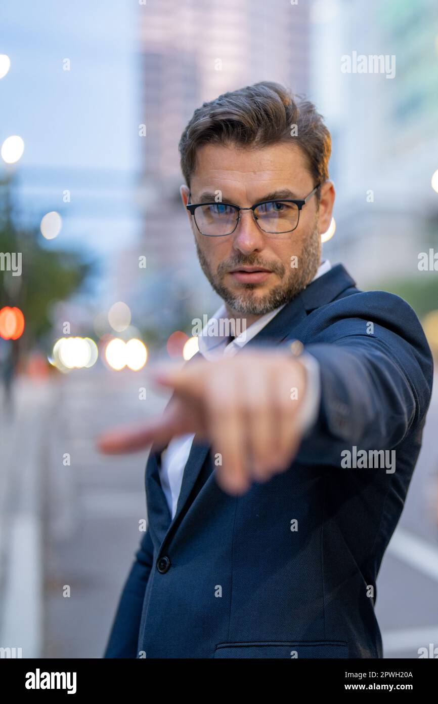 Business man goals. Success of business man point you outdoor. Hispanic ...