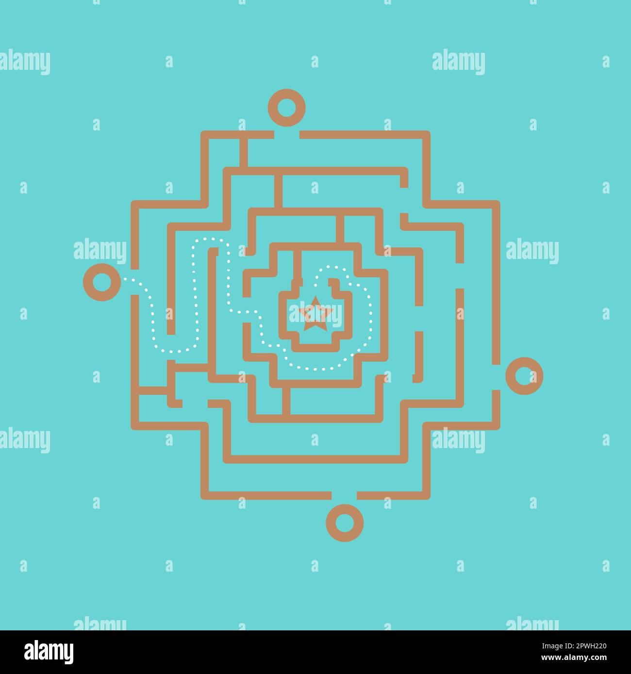 Blue and brown square with cut corners labyrinth cartoon illustration ...