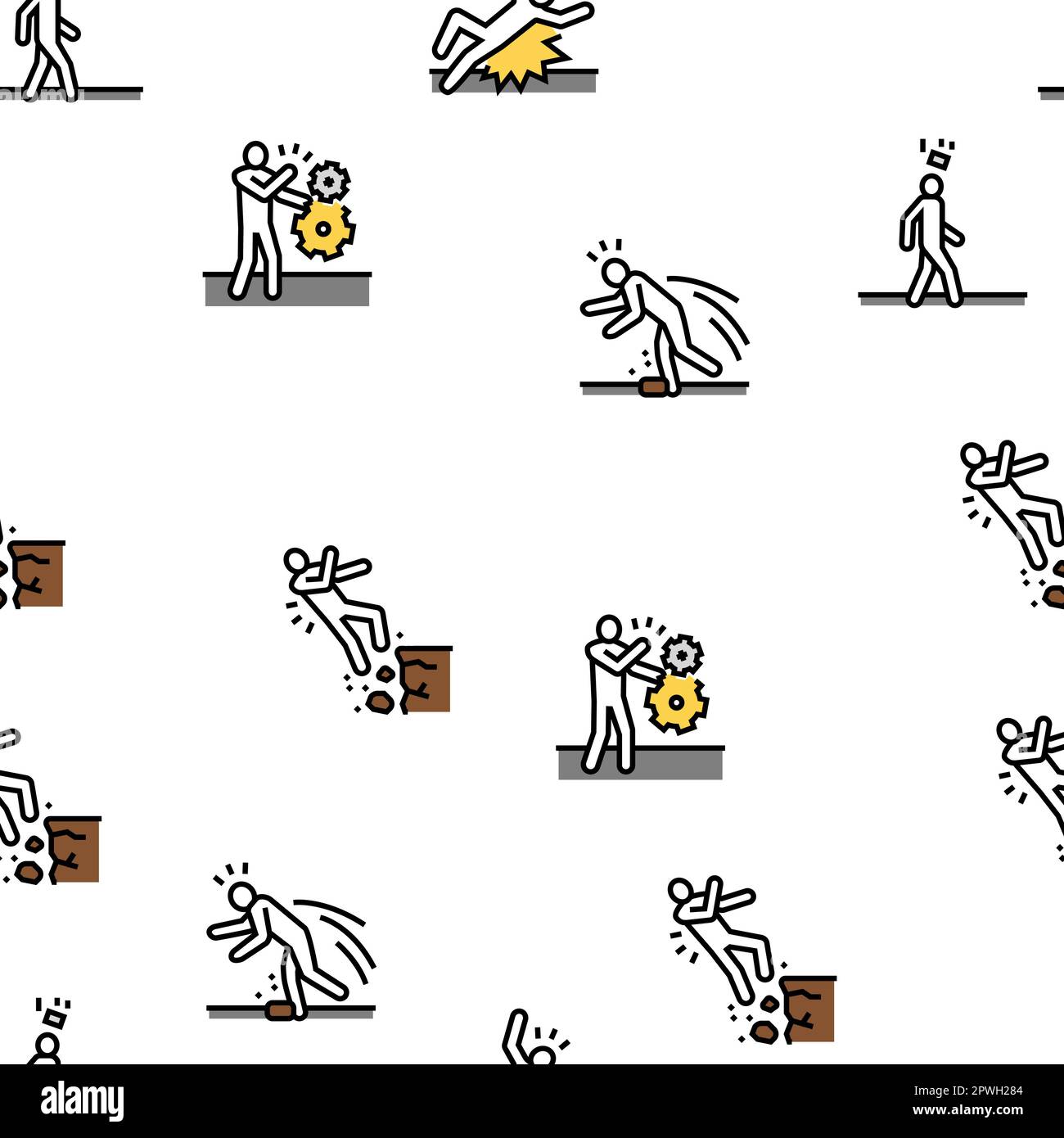 accident injury safety man risk vector seamless pattern thin line ...