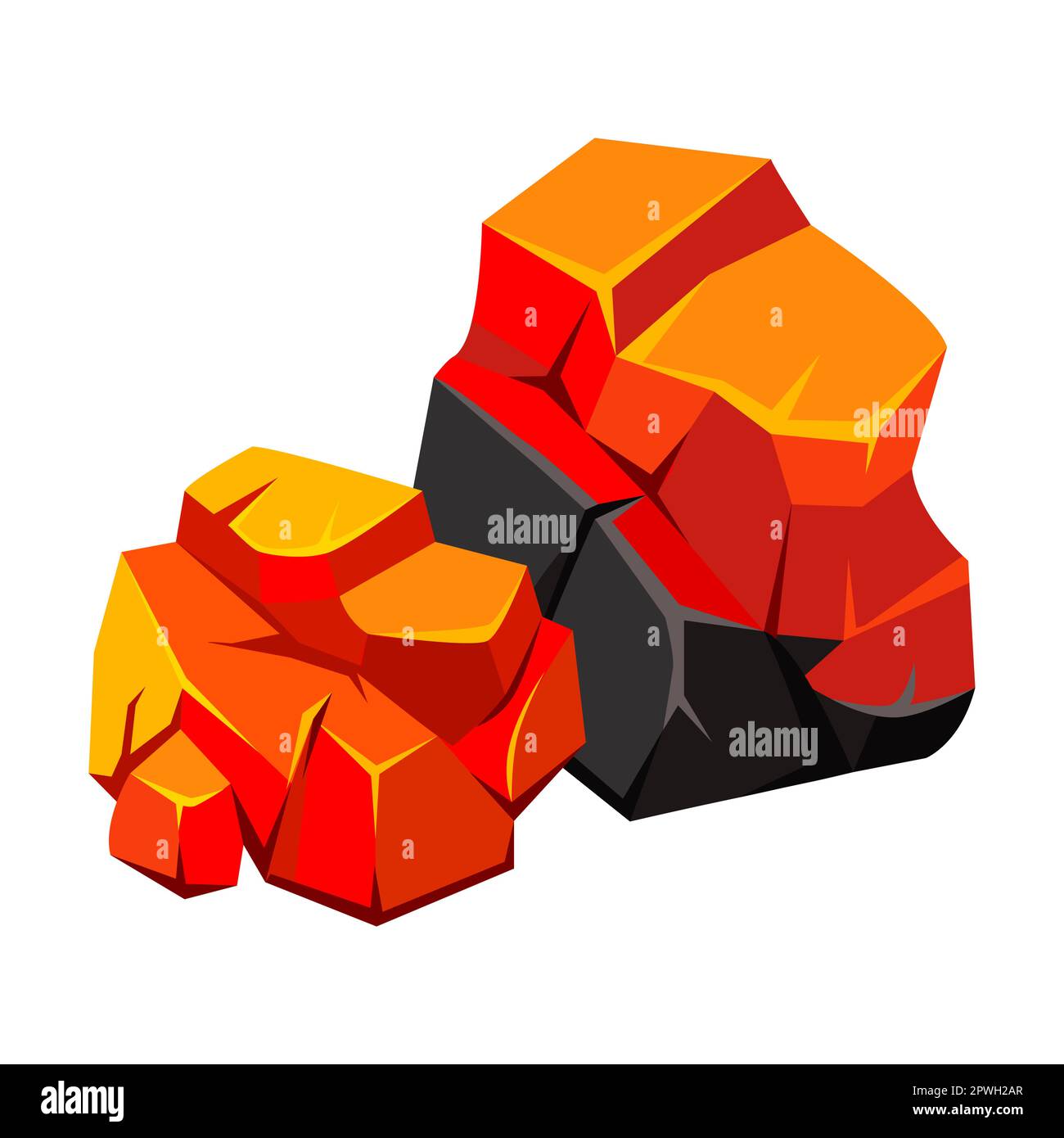 Coal for grill and barbecue cartoon illustration. Pile of hot red ...