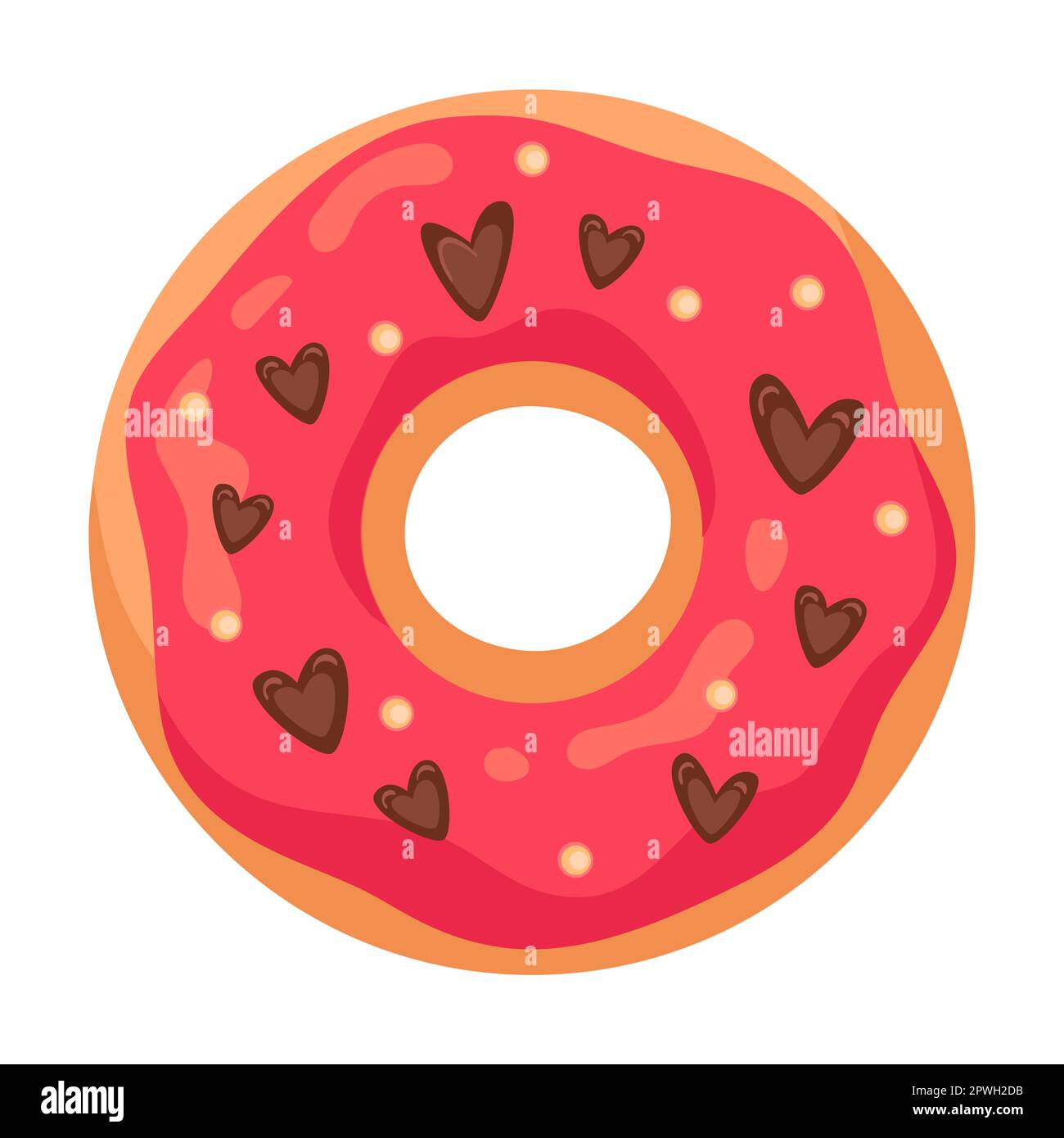 Glazed doughnut with pink hearts, flat vector illustration. Trendy ...
