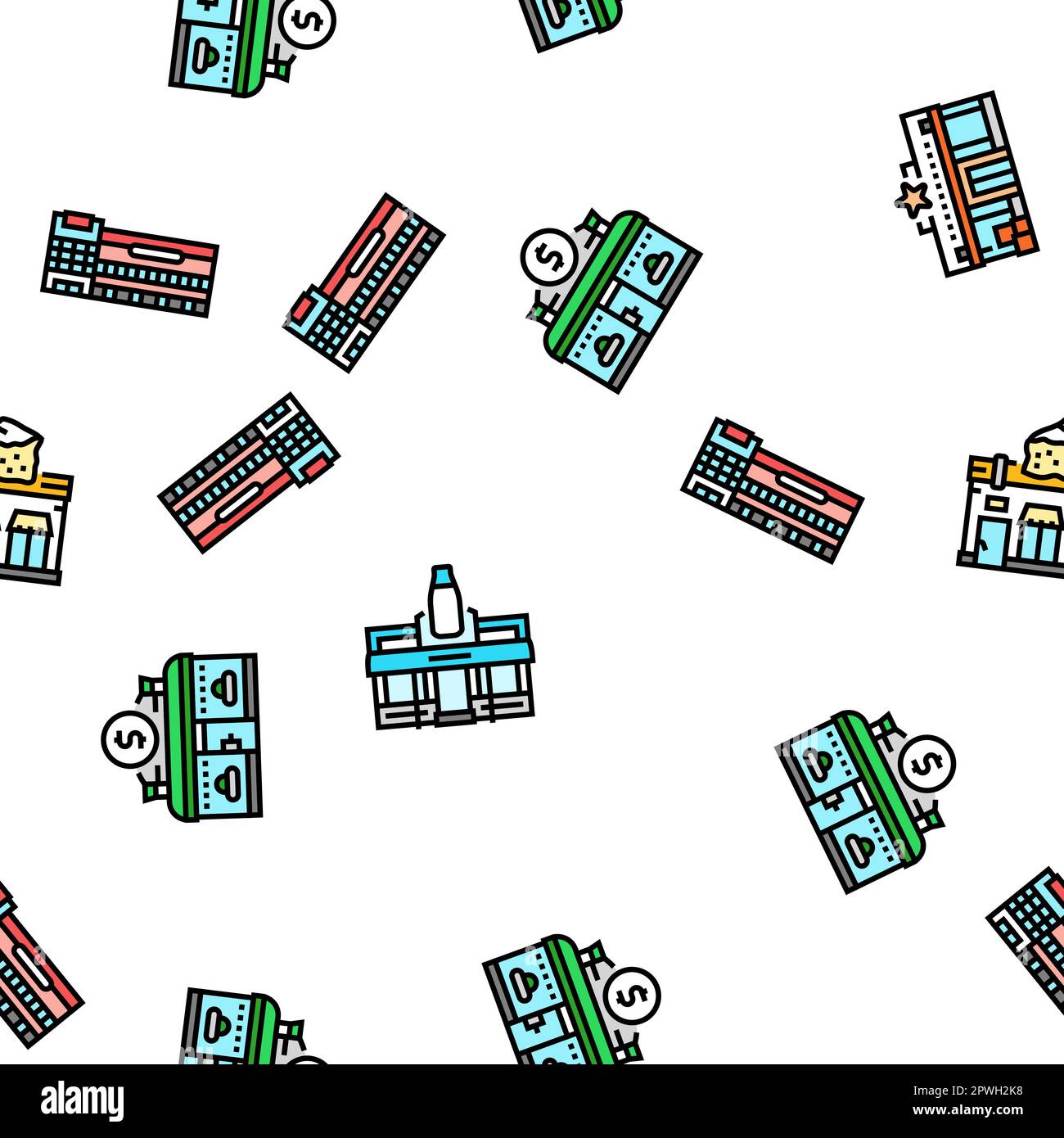store shop retail web cart vector seamless pattern thin line ...