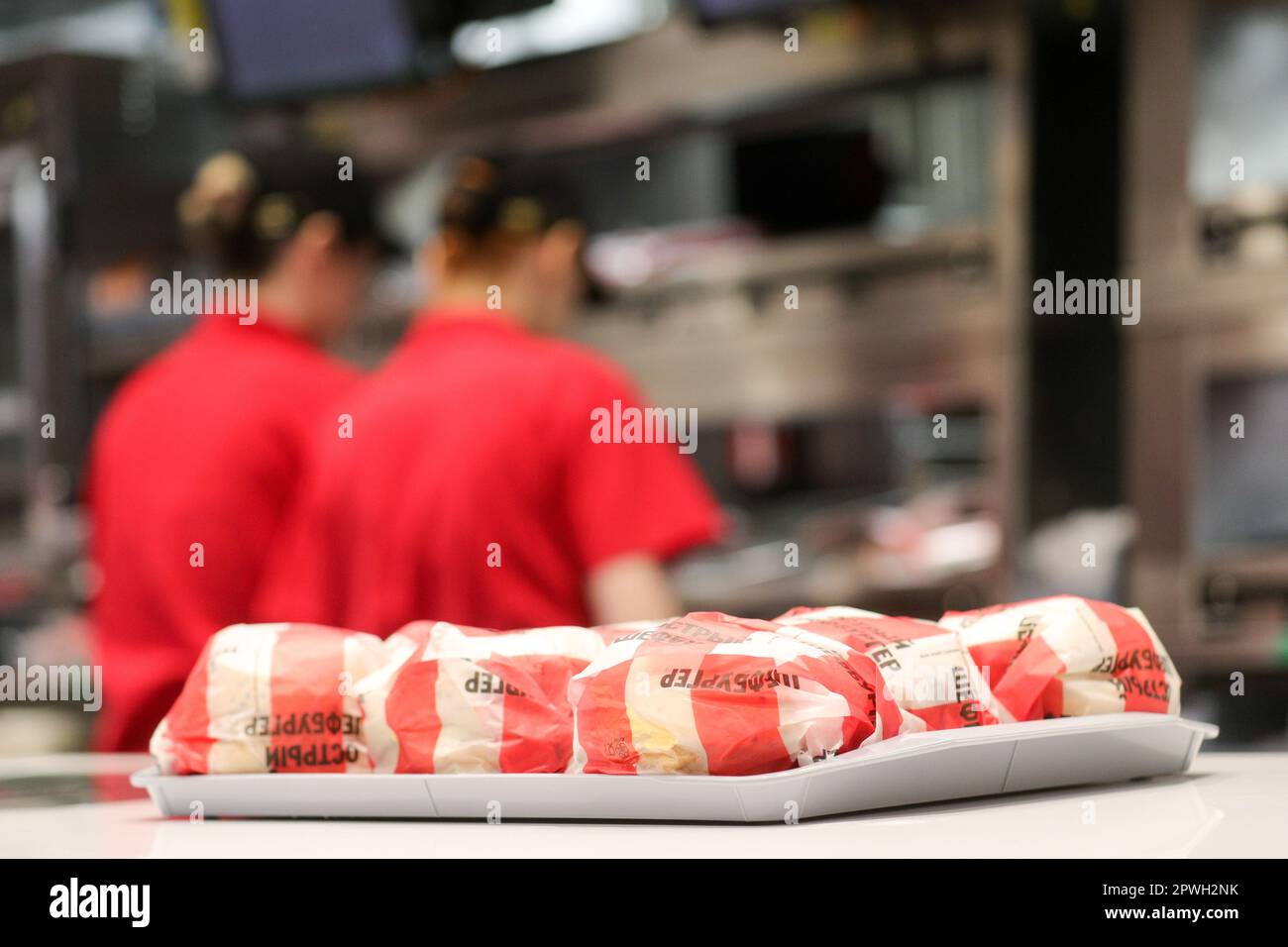 April 25.2023. Russia. Moscow. On the opening day of the fast food ...