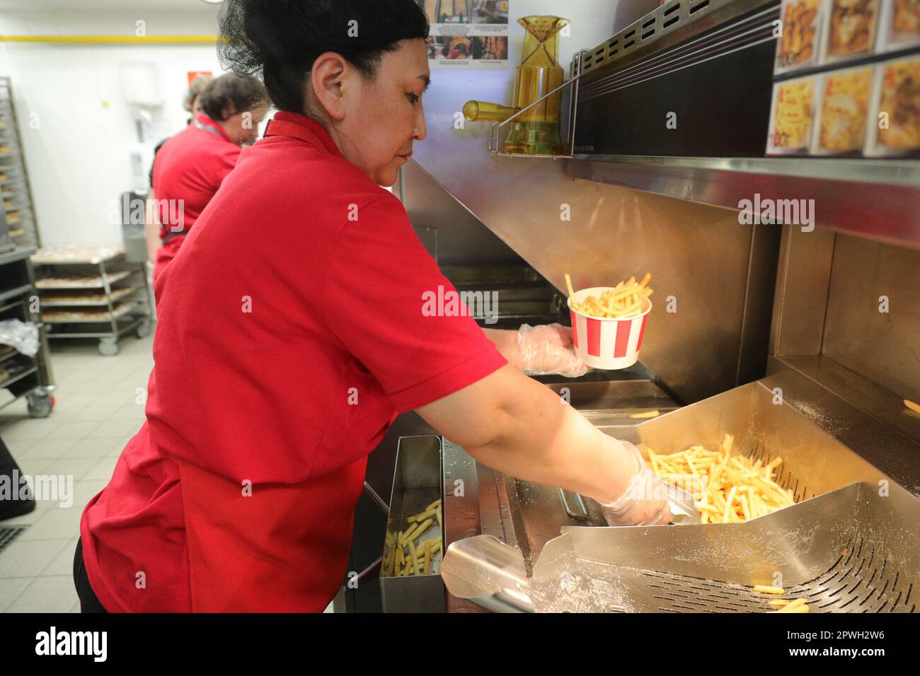 April 25.2023. Russia. Moscow. On the opening day of the fast food ...