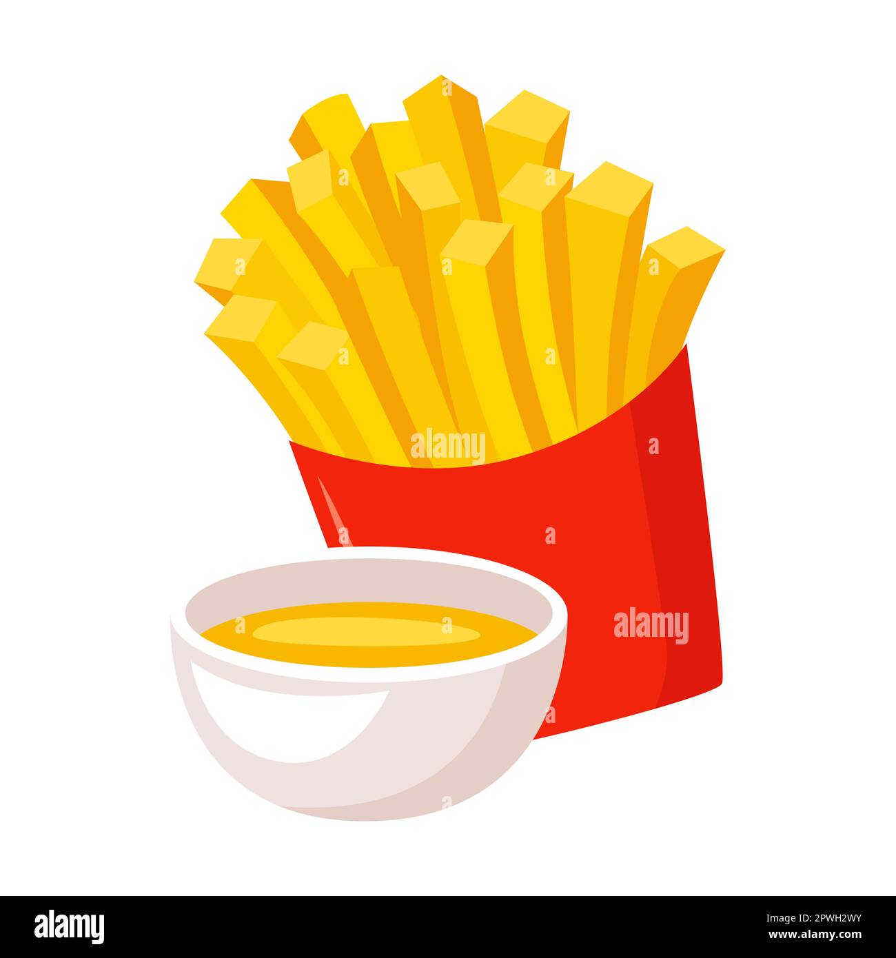French fries in red cartoon box with cheese sauce cartoon illustration ...
