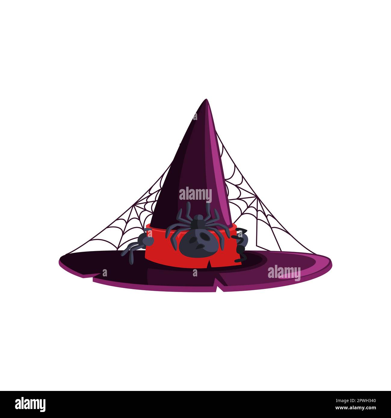 Purple witch hat with cobweb and spiders cartoon illustration Stock ...
