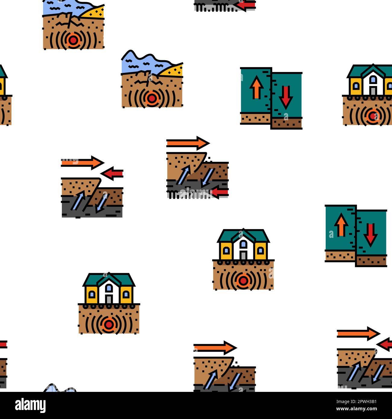 volcano lava eruption nature vector seamless pattern thin line ...