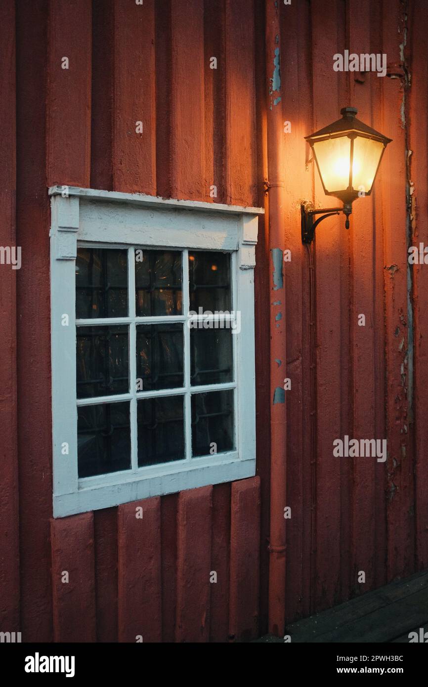 historic red wooden building with white windows detail Stock Photo - Alamy