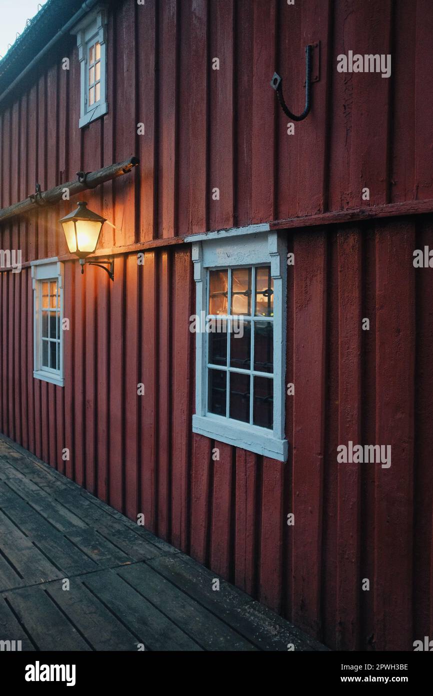 historic red wooden building with white windows detail Stock Photo - Alamy