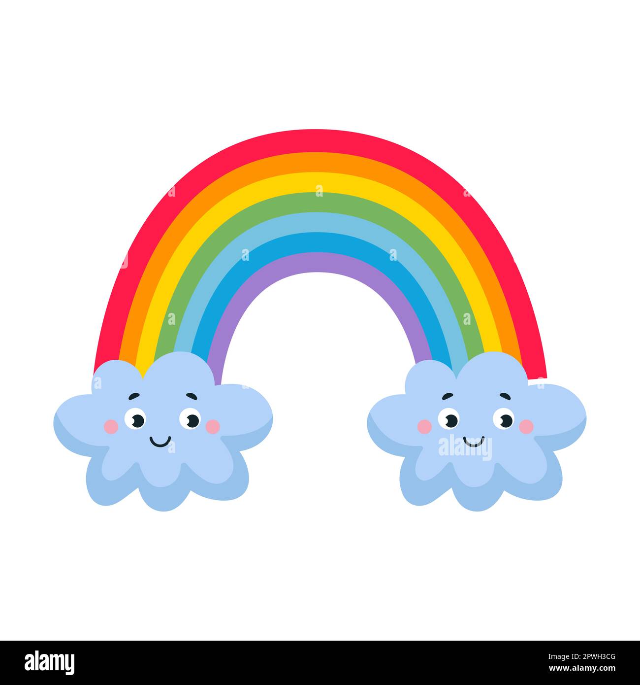 Clouds connected together by a rainbow, vector illustration. Cute cloud ...