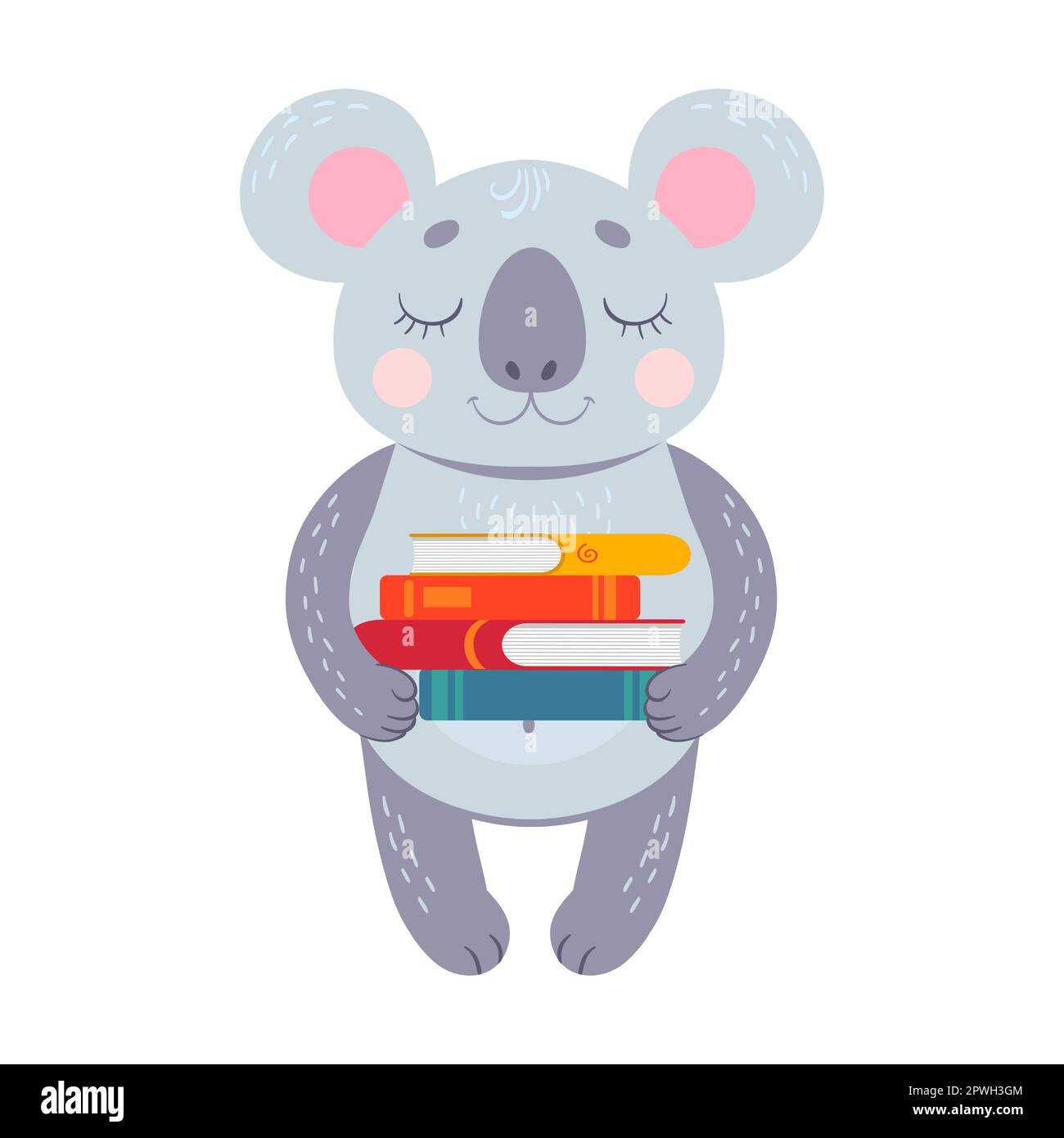 Cute animal, pensive koala reading book cartoon illustration. Smart ...