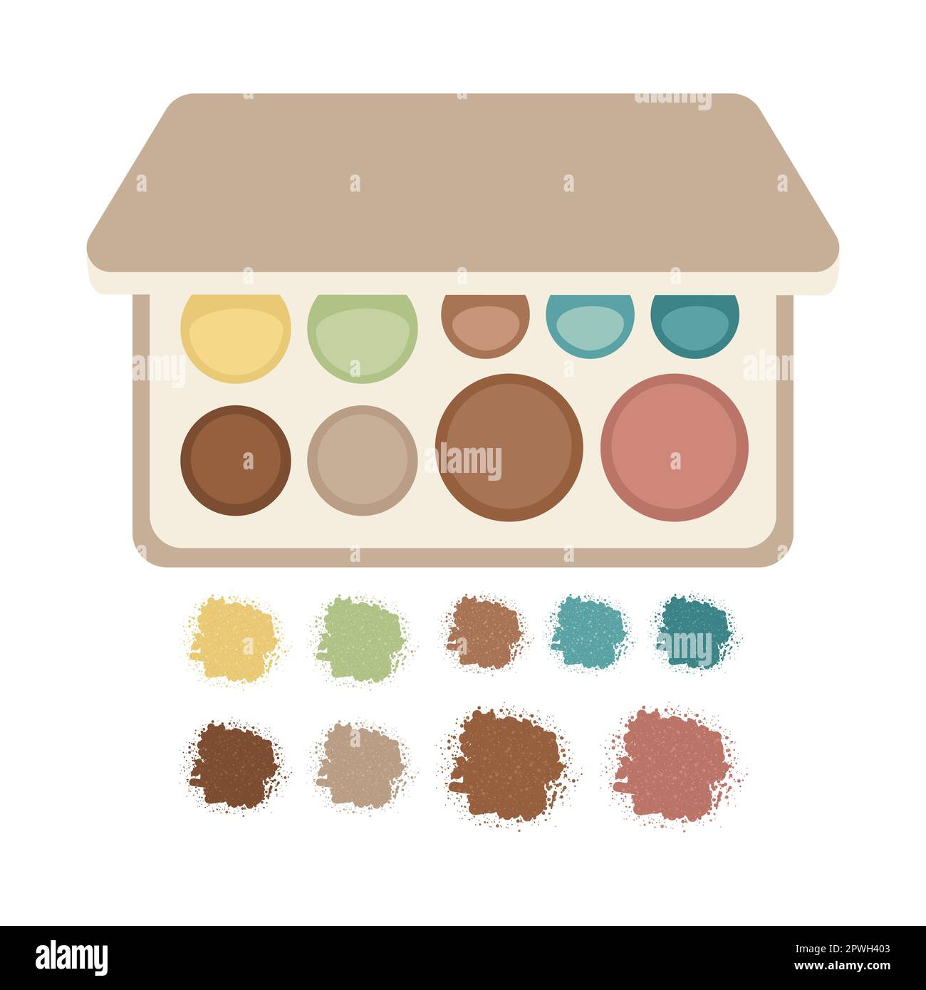 Top view of makeup palette with samples vector illustrations set Stock ...