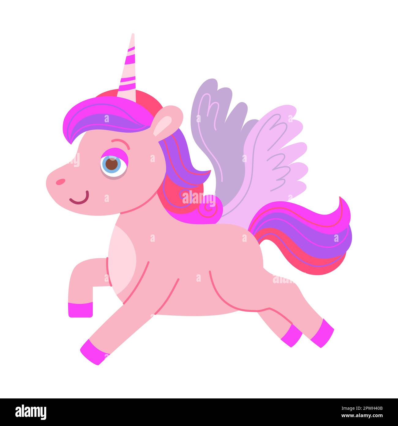 Cartoon cute unicorn flying and smiling. Vector illustration of magic ...