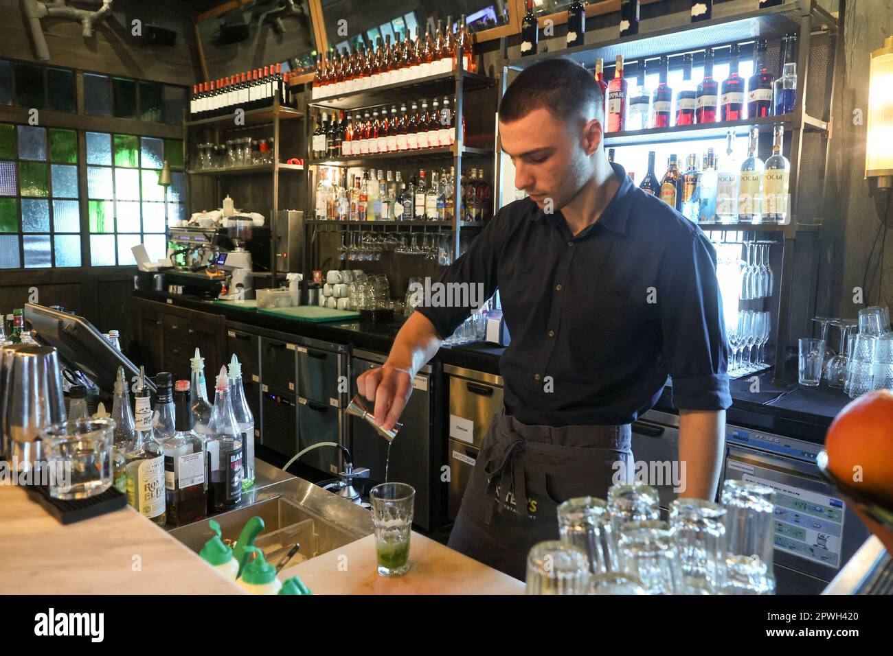 April 24. 2023. Russia. Moscow. An employee of Matteo's restaurant ...