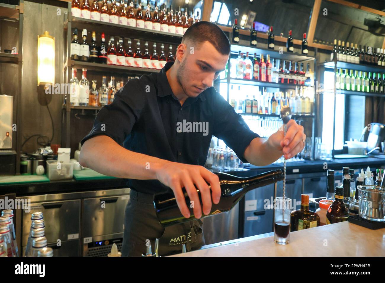 April 24. 2023. Russia. Moscow. An employee of Matteo's restaurant ...