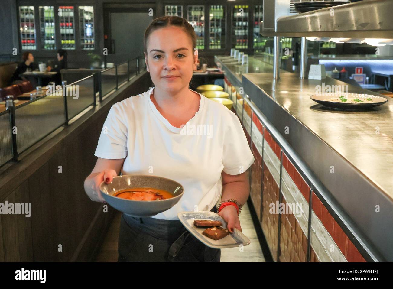 April 24. 2023. Russia. Moscow. An employee of Matteo's restaurant ...