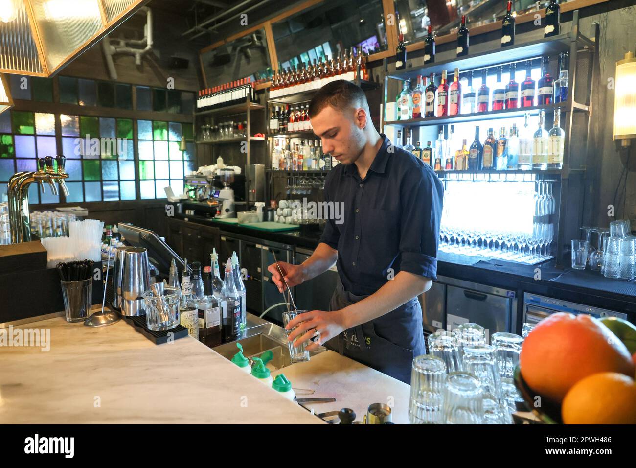 April 24. 2023. Russia. Moscow. An employee of Matteo's restaurant ...