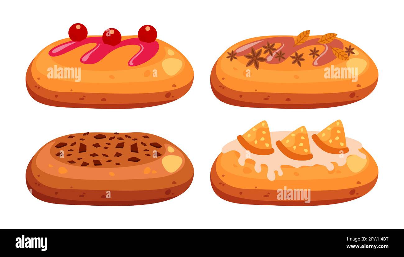Cakes or buns with different toppings vector illustrations set Stock Vector Image & Art - Alamy