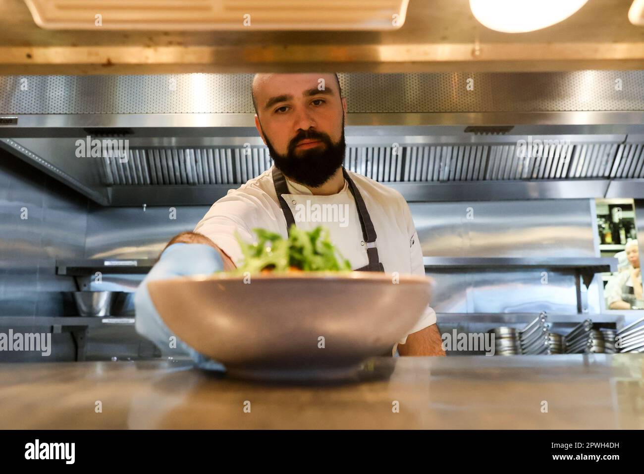 April 24. 2023. Russia. Moscow. An employee of Matteo's restaurant ...