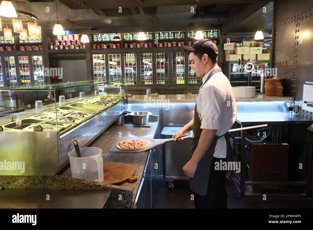 April 24. 2023. Russia. Moscow. An employee of Matteo's restaurant ...