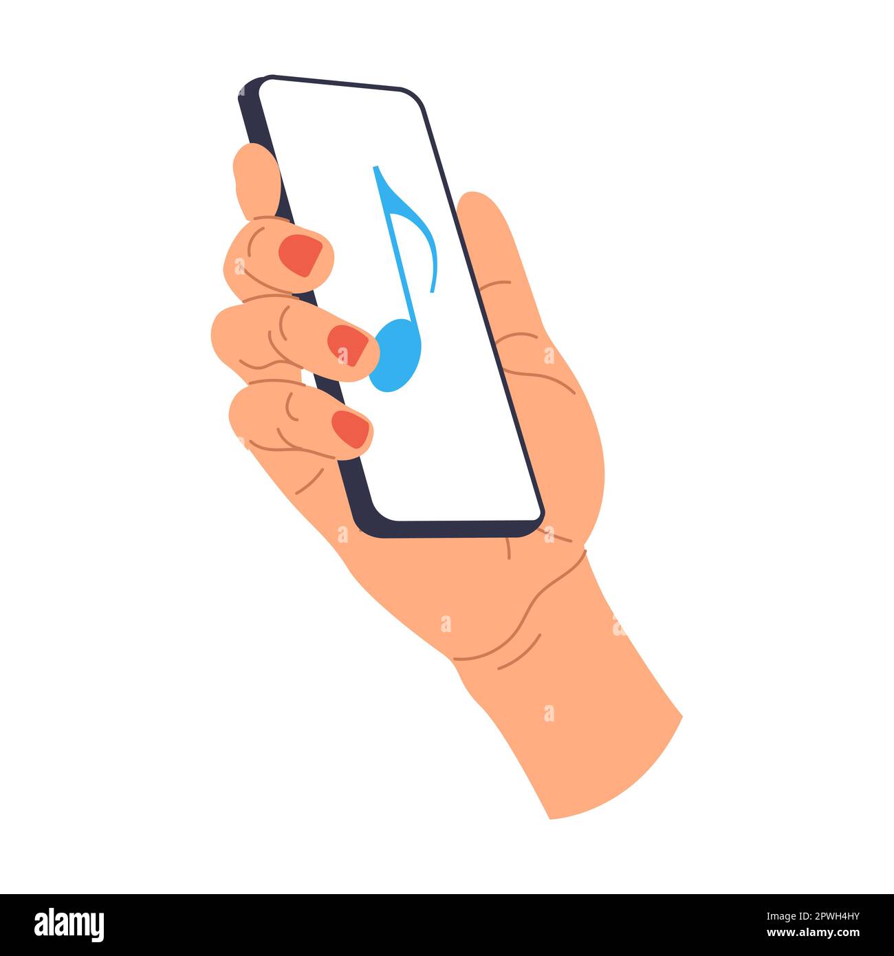 Hand holding mobile phone and listening to music. Cartoon vector ...