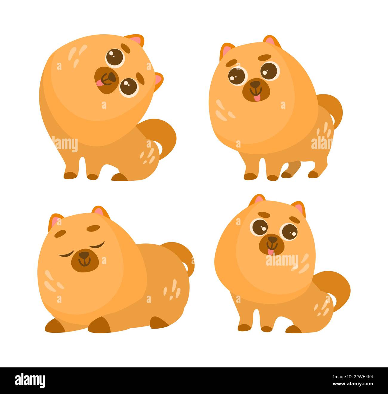 Adorable comic Pomeranian puppy vector illustrations set Stock Vector ...