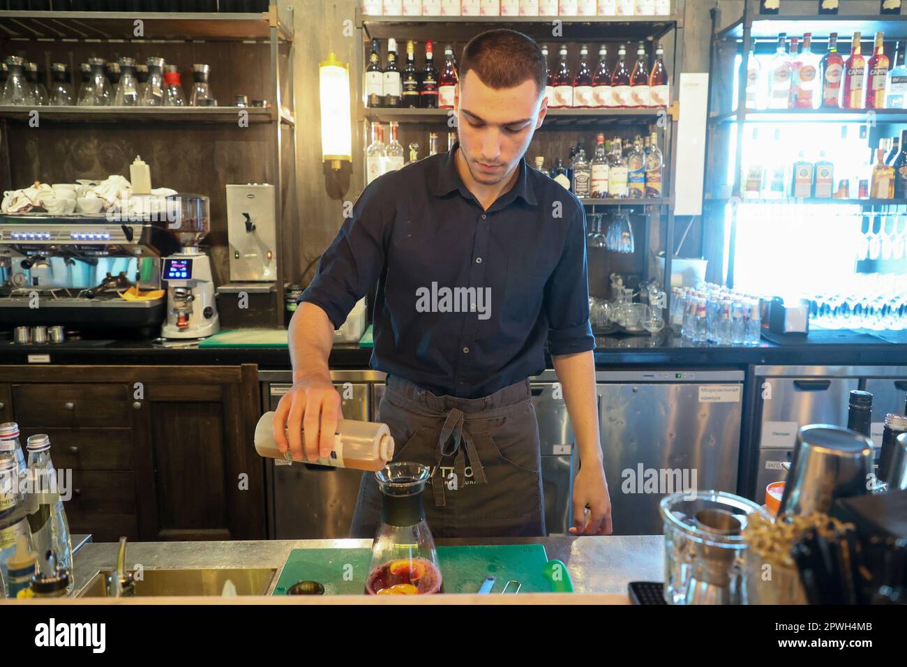 April 24. 2023. Russia. Moscow. An employee of Matteo's restaurant ...