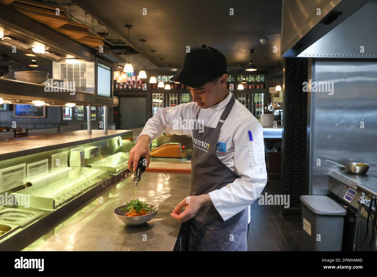 April 24. 2023. Russia. Moscow. An employee of Matteo's restaurant ...