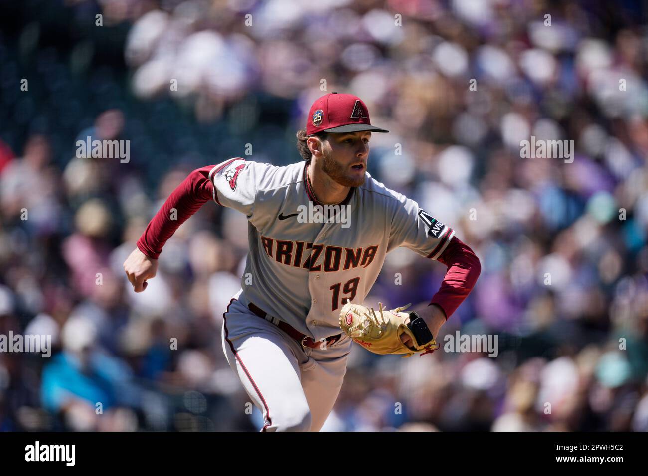 Arizona Diamondbacks starting pitcher Ryne Nelson (19) in the first inning of a baseball game ...
