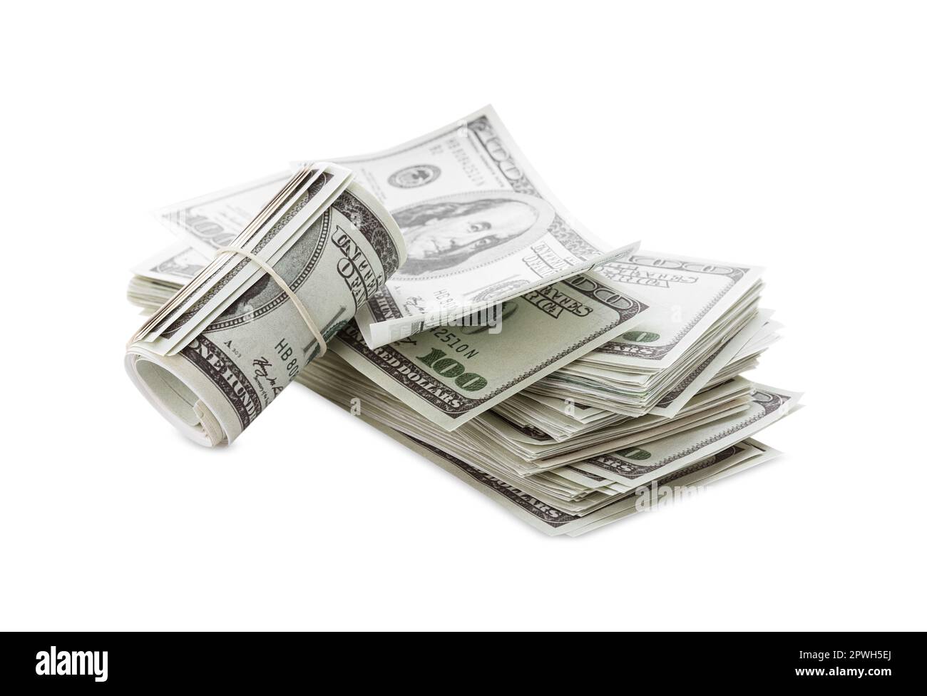 Many dollar banknotes on white background. American national currency ...