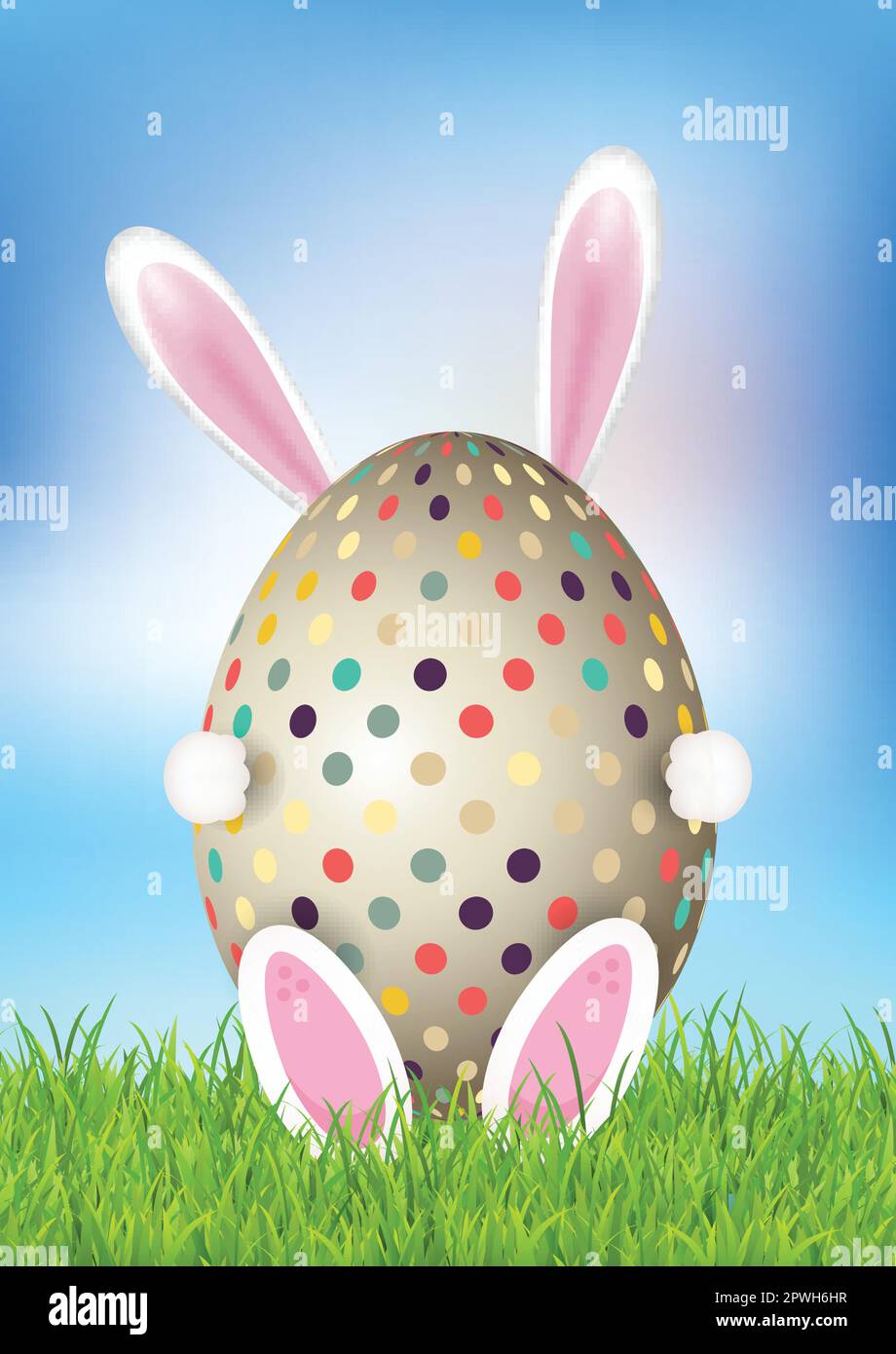 Cute Easter background with bunny holding a spotted egg Stock Vector ...