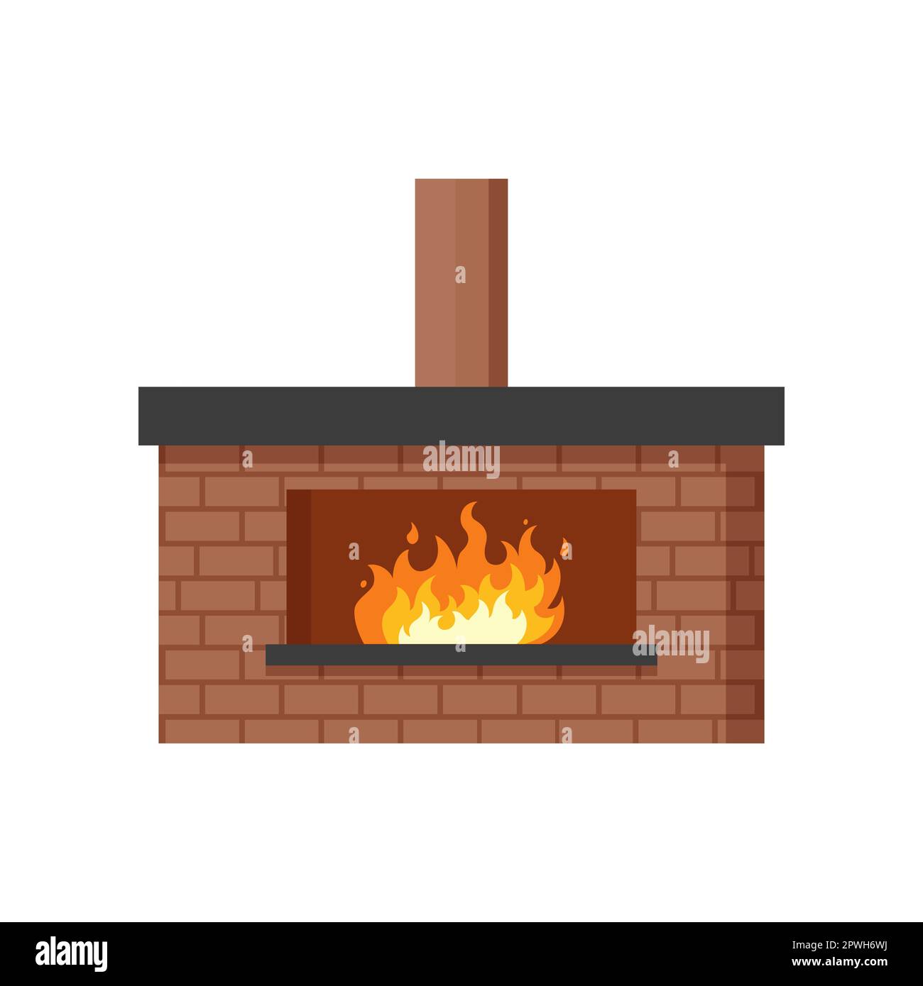 Red brick fireplace with pipe cartoon illustration Stock Vector Image ...