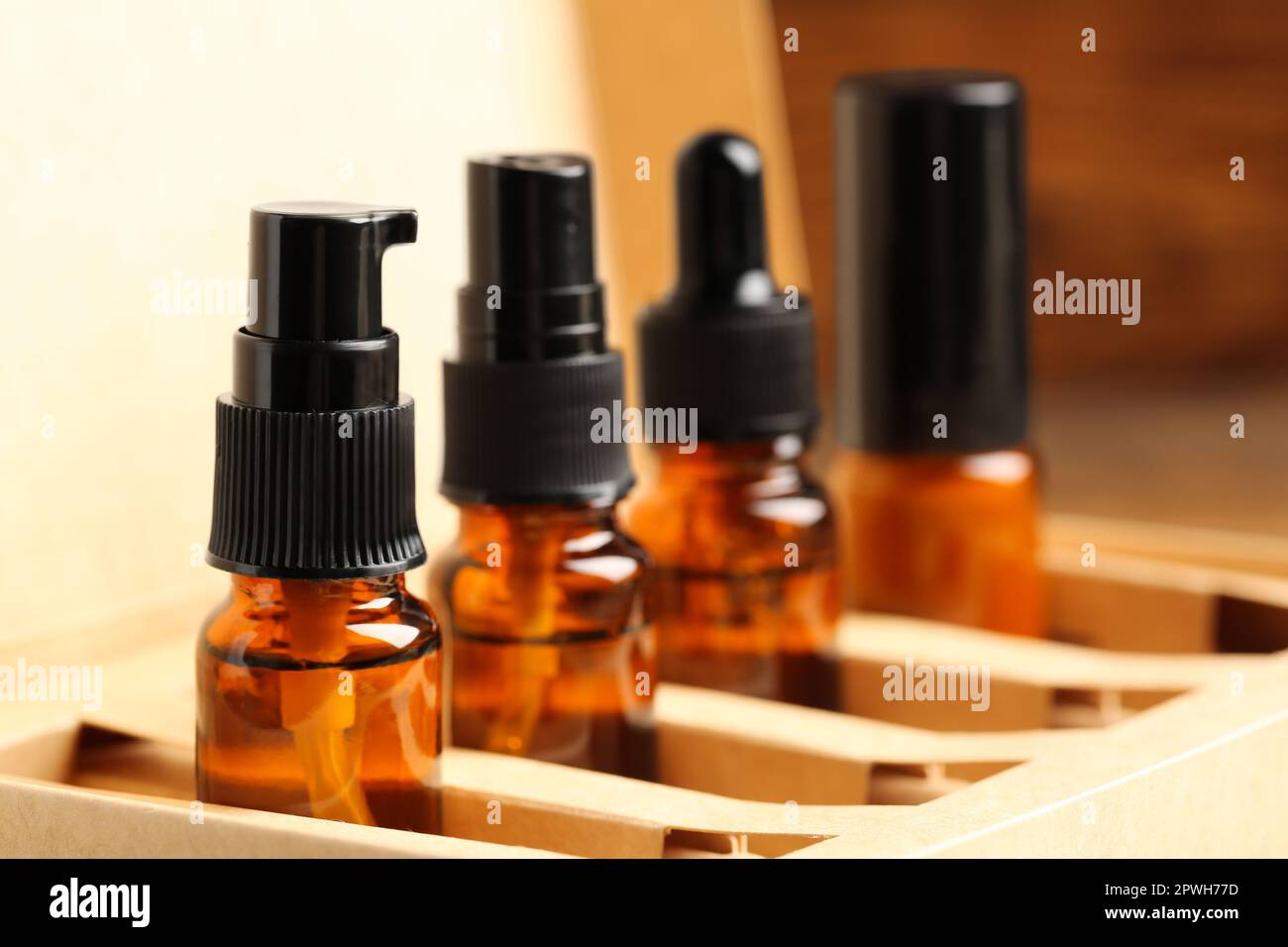 Bottles oil in box hi-res stock photography and images - Alamy