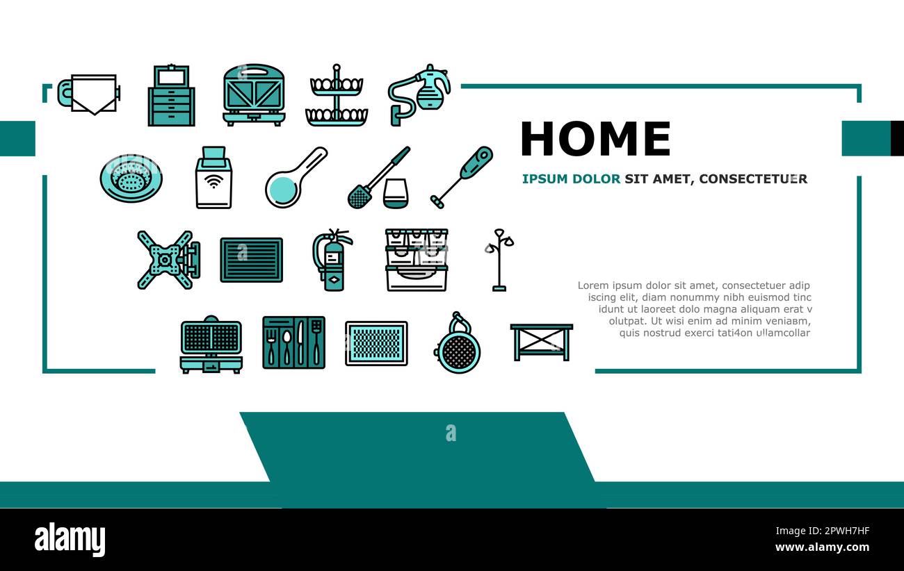 home interior accessories design landing web page vector. furniture ...