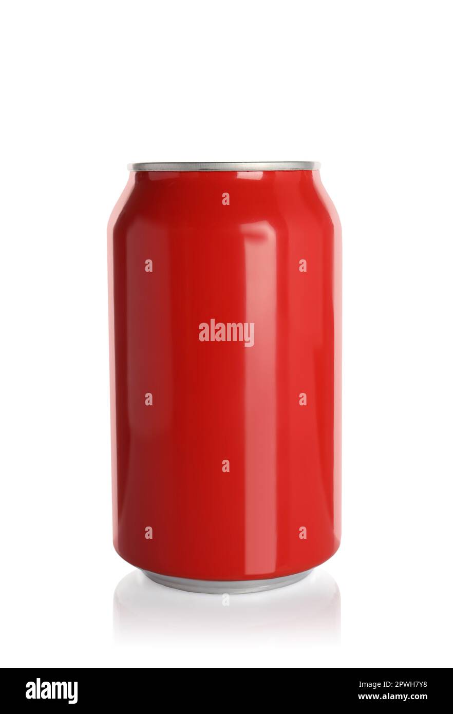 Red aluminum can with drink isolated on white Stock Photo - Alamy