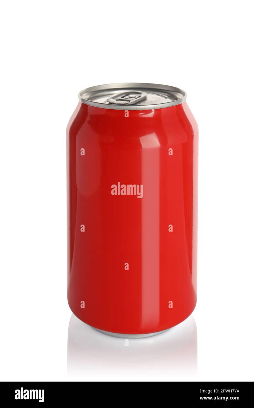 Red aluminum can with drink isolated on white Stock Photo - Alamy