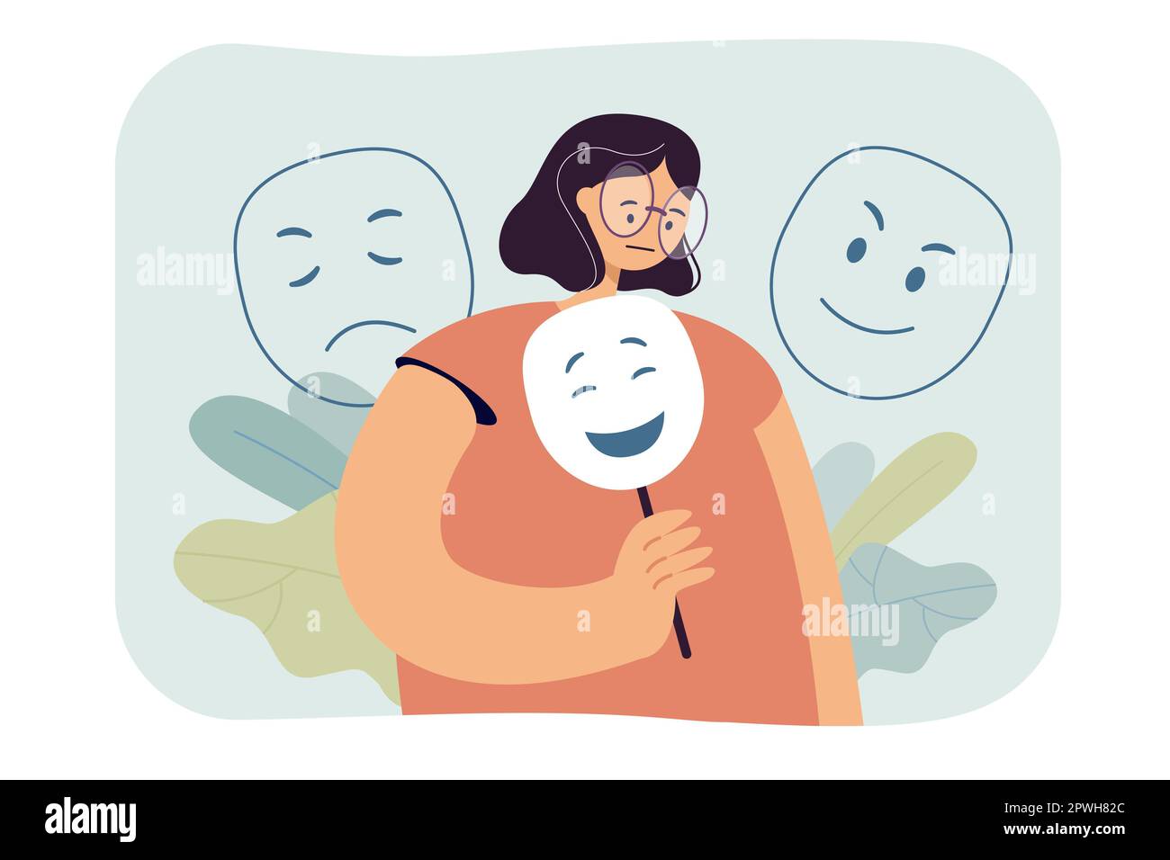 Sad woman hiding emotions under mask Stock Vector Image & Art - Alamy