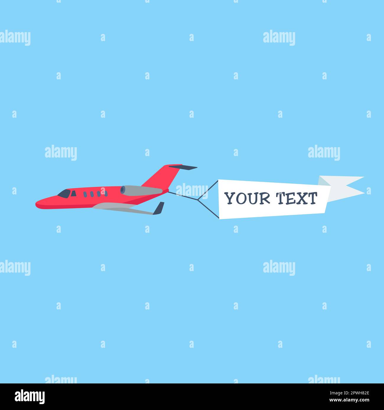 Aircraft in sky with advertising ribbon cartoon illustration Stock ...