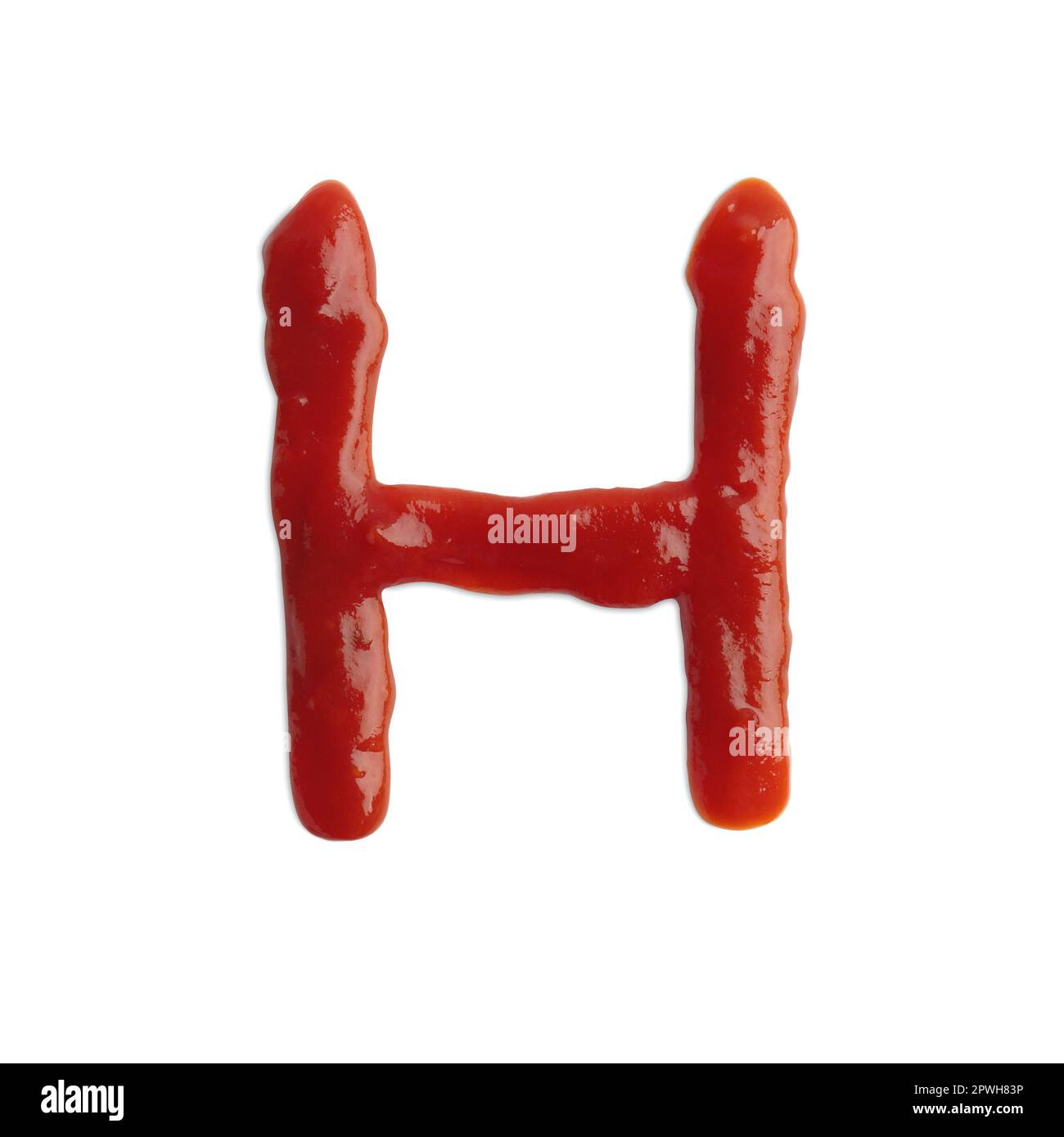 Letter H written with ketchup on white background Stock Photo - Alamy