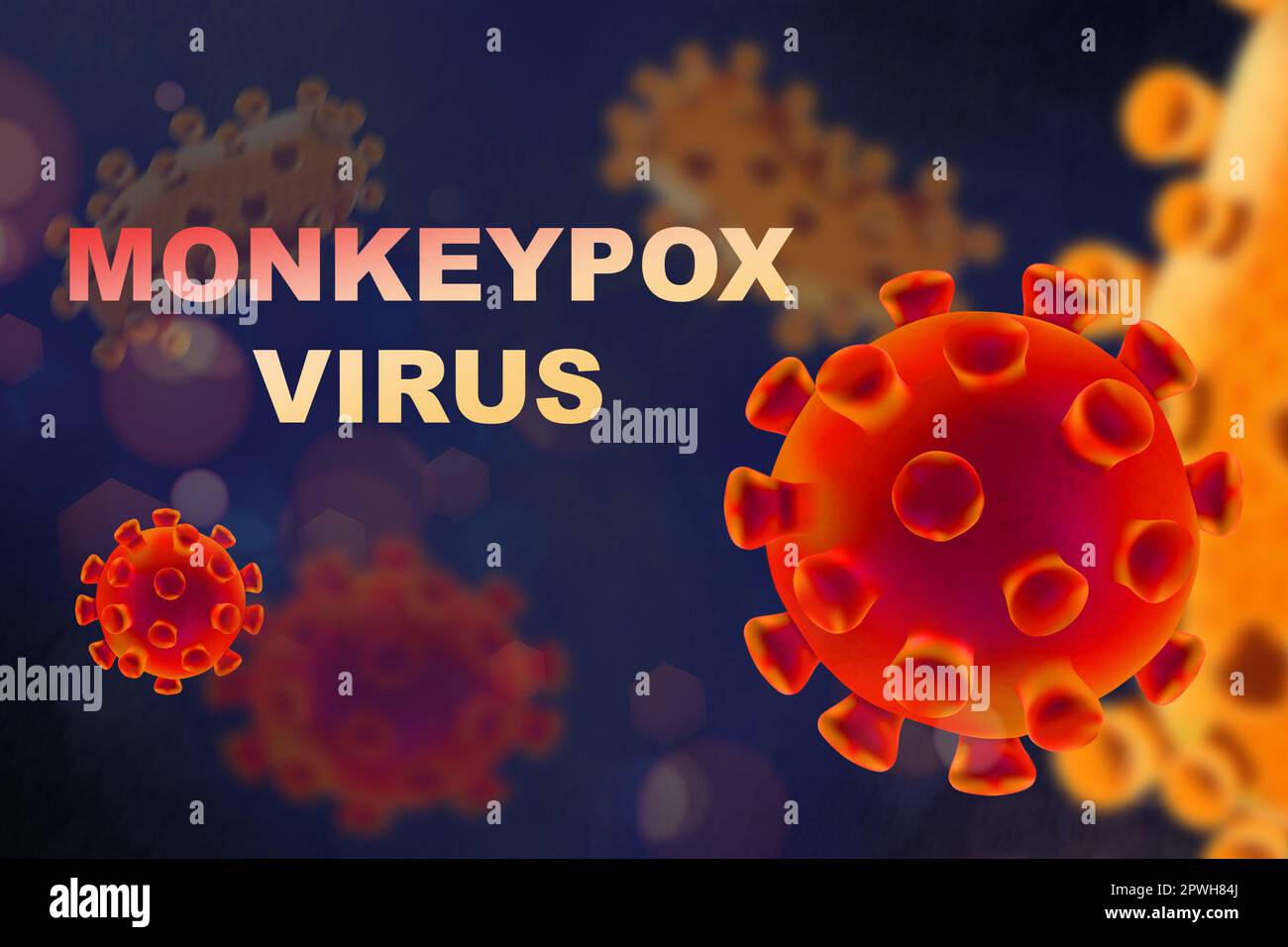 Abstract illustration of monkeypox virus on color background. Dangerous ...