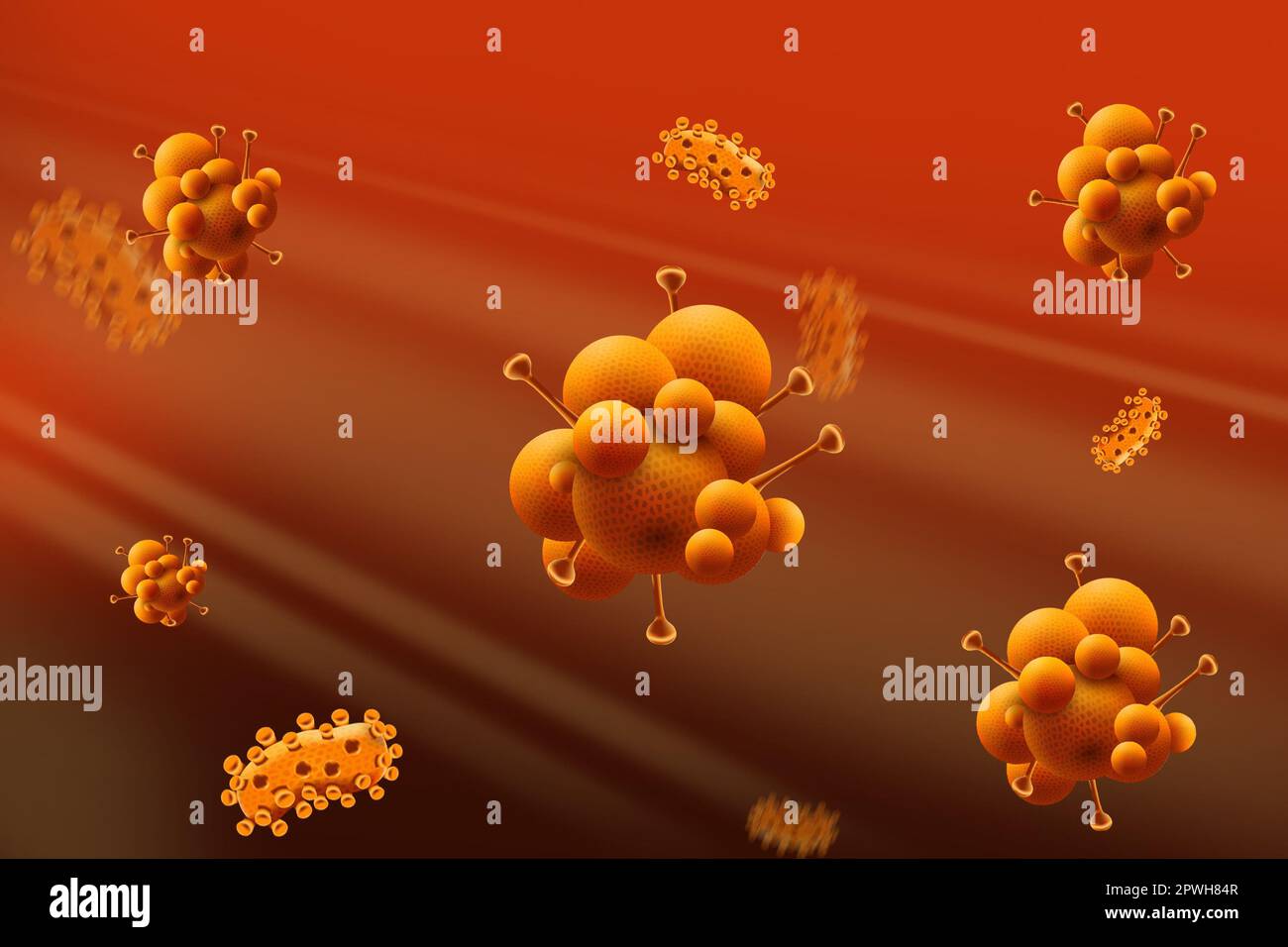 Abstract illustration of monkeypox virus on color background. Dangerous ...