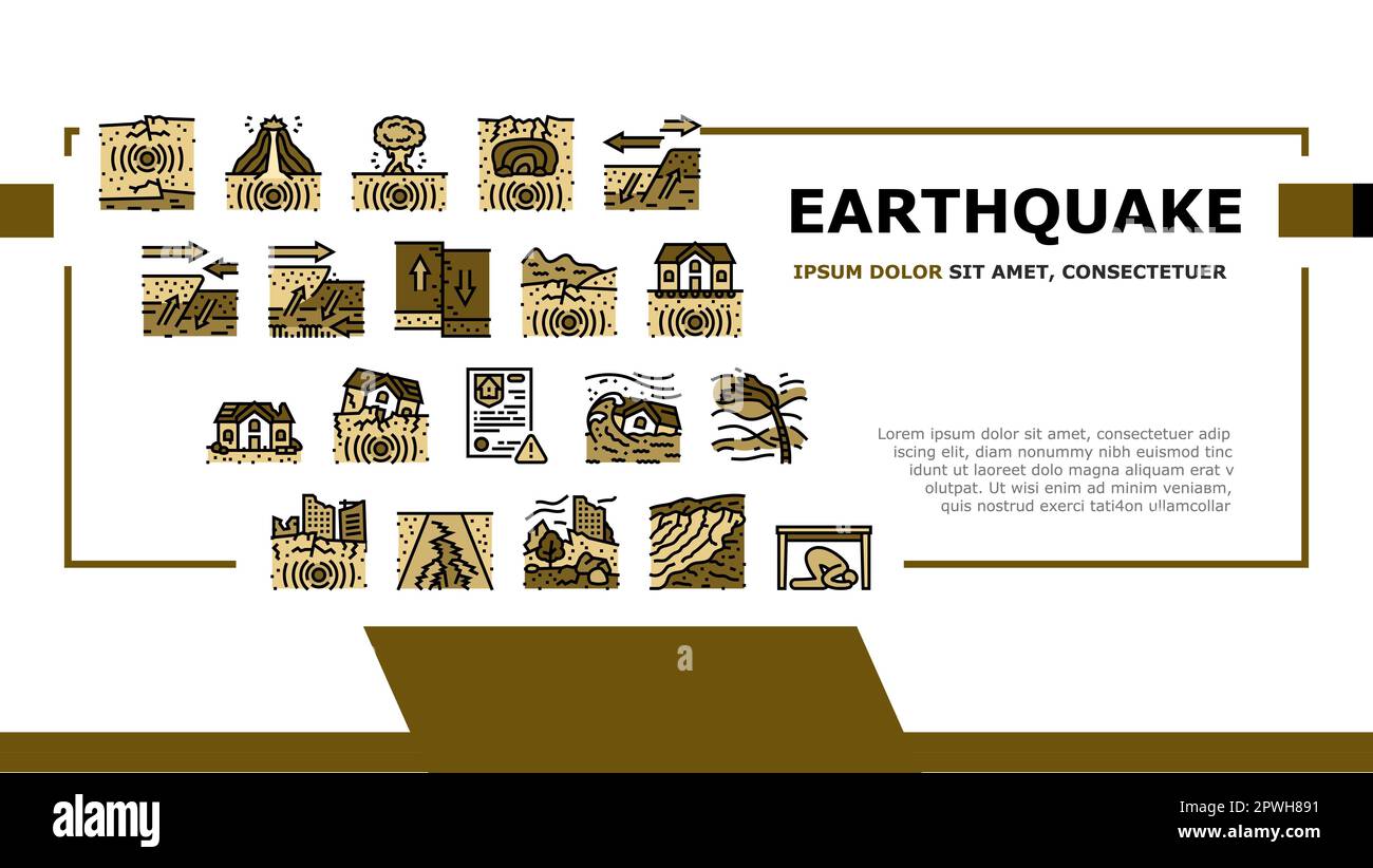 earthquake disaster wave crack landing web page vector. building house ...