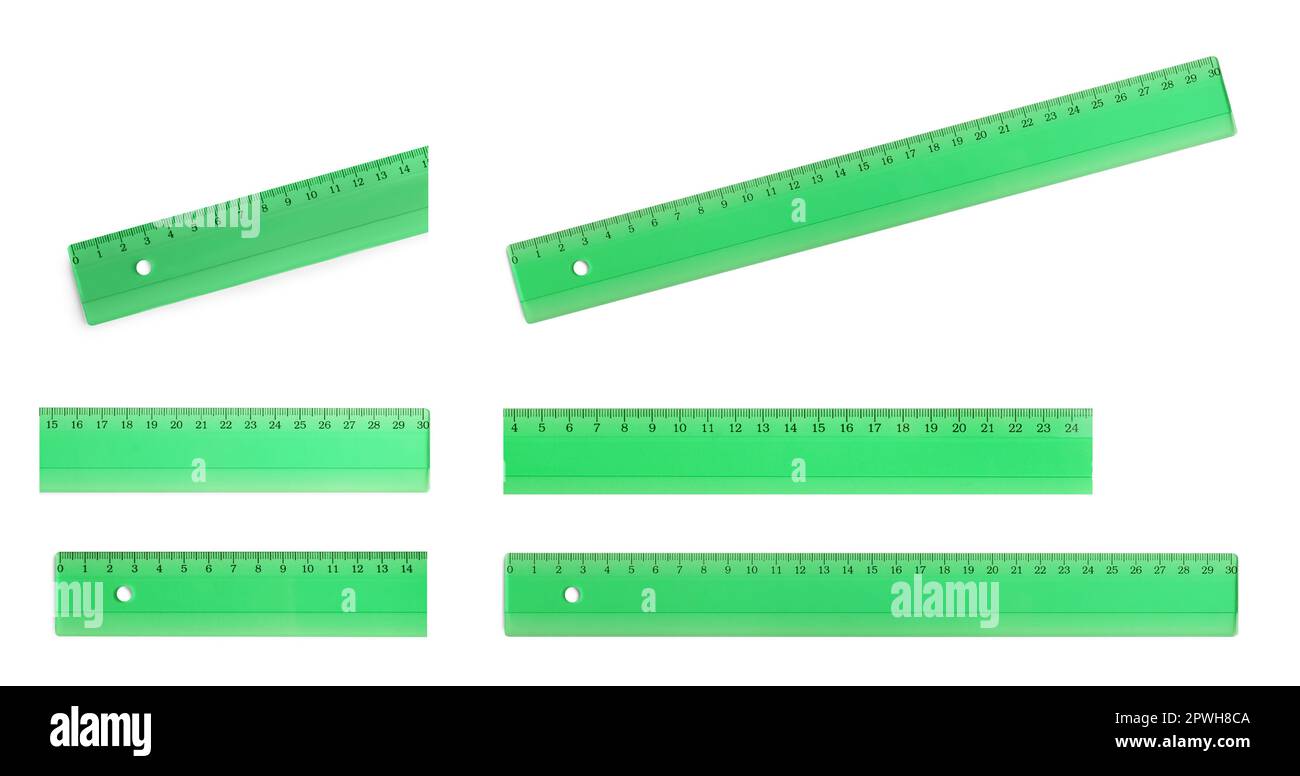 Set with different rulers with measuring length markings in centimeters ...