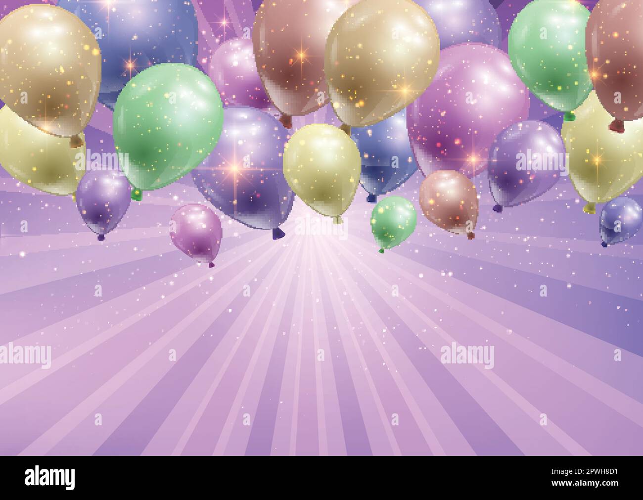 Celebration background with balloons and confetti on starburst design ...